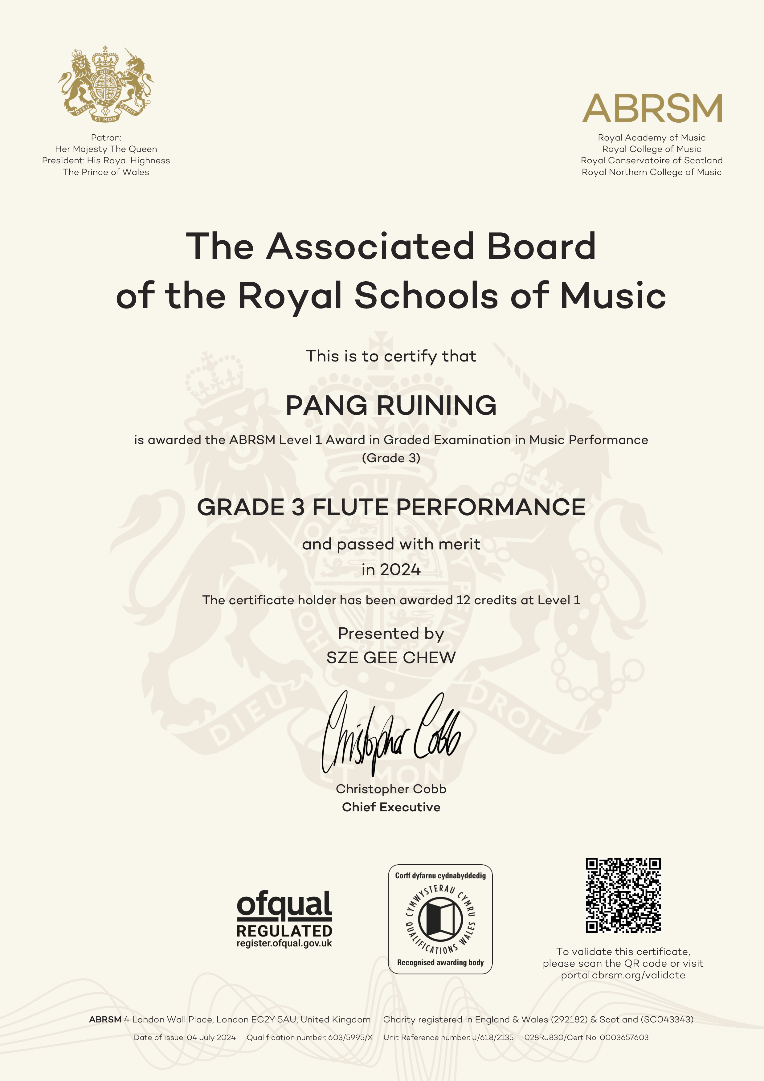 Student’s Achievement – CG Flute Academy